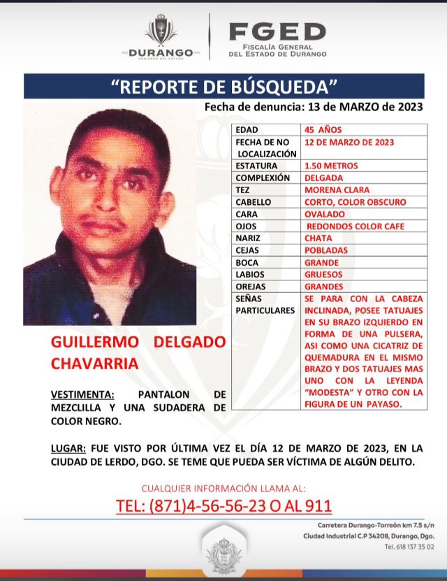 Emiten ficha de búsqueda por hombre de Lerdo | El Siglo de Torreón Emiten ficha de búsqueda por hombre de Lerdo | El Siglo de Torreón
